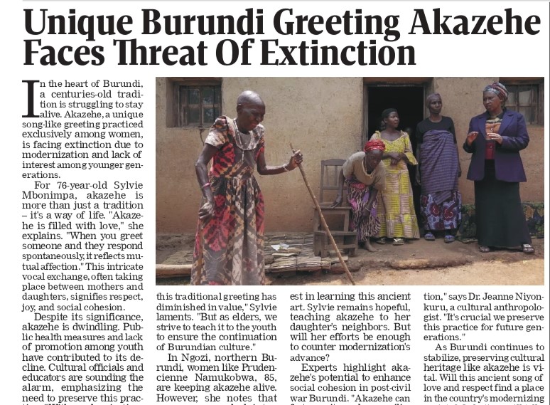 Akazehe: Burundi's Unique Greeting Tradition Faces Threat of Extinction ...